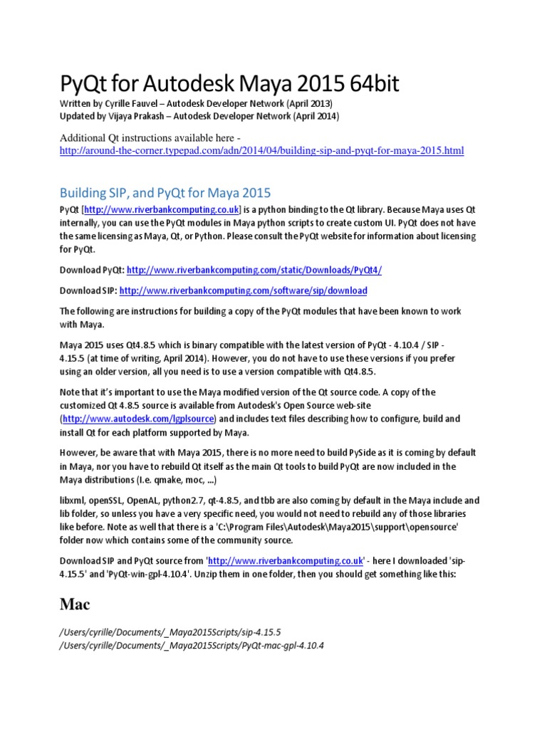 Build PyQt for Autodesk Maya 2015 | PDF | Autodesk Maya | Software