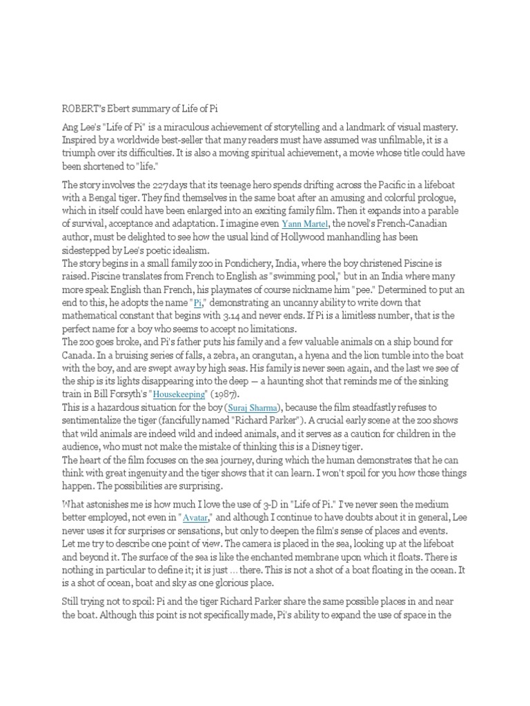 Life of Pi Summary | PDF | General Fiction