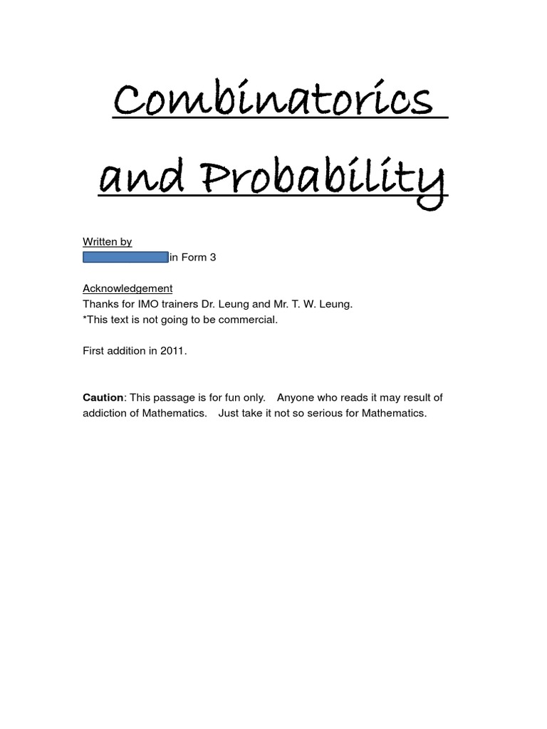 Combinatorics and Probability Whole Name Hidden | PDF | Expected Value | Odds