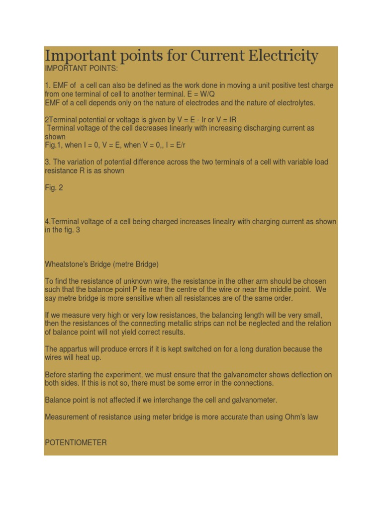 Important Points For Current Electricity | PDF | Business