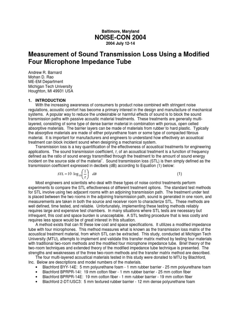 Measurement of Sound Transmission Loss | PDF | Spectral Density ...