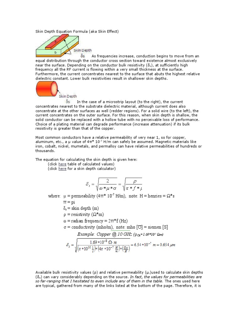 Skin Depth Equation | PDF | Electrical Resistivity And Conductivity ...