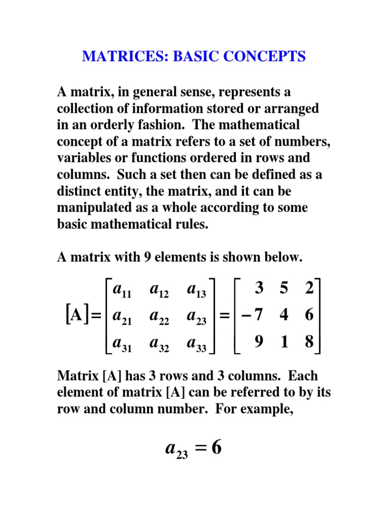 Matrices Basic Concepts | PDF | Determinant | Matrix (Mathematics)