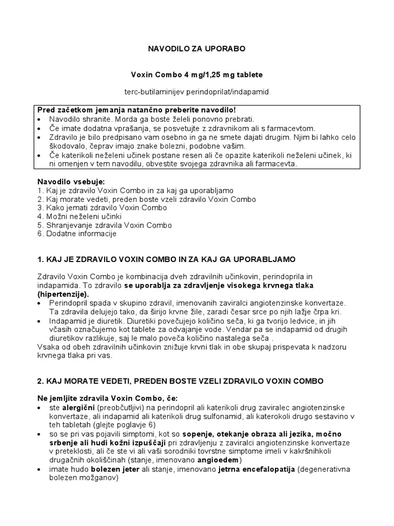 Voxin Combo 4mg Na 1,25mg Tablete PIL 3.9.2010 | PDF