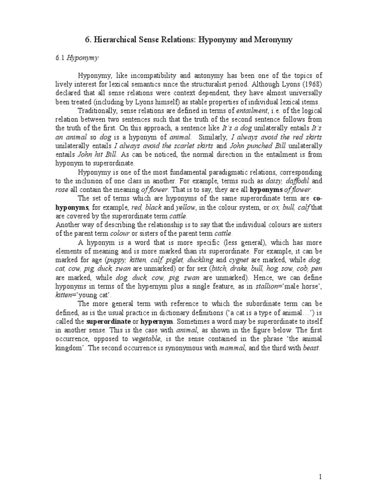 6 (1) (1) .Hyponymy and Meronymy | PDF | Semantics | Grammar