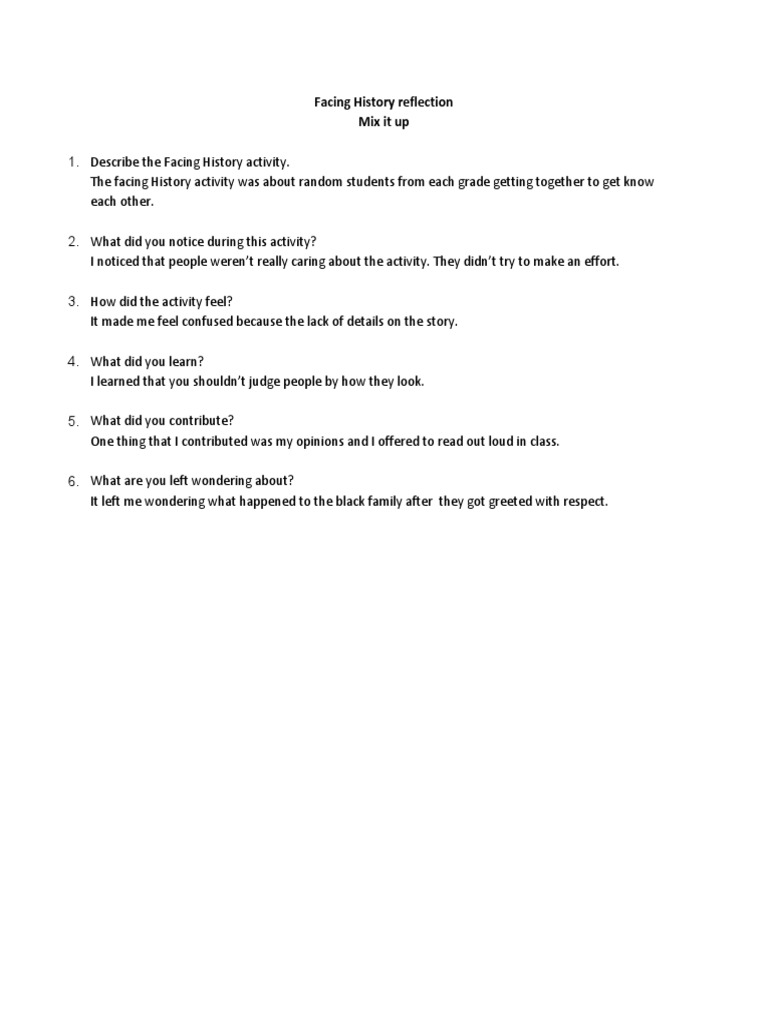 Facing History Activity Reflection | PDF
