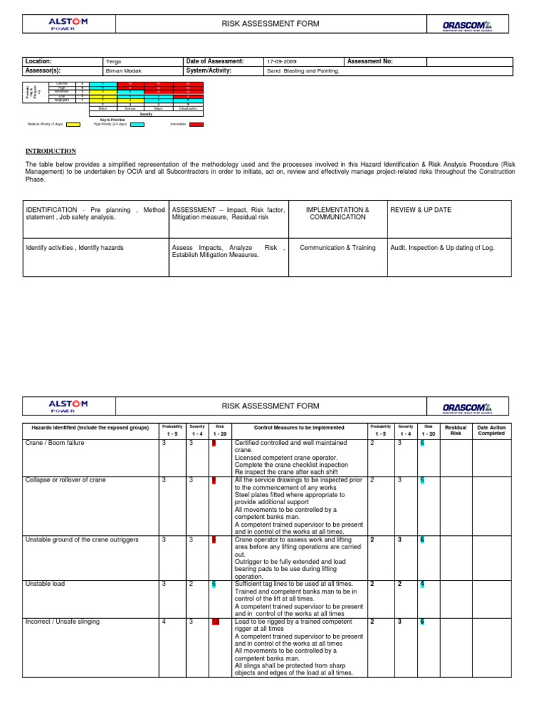 Sandblasting Risk Assessment Report | PDF | Risk Management | Personal ...