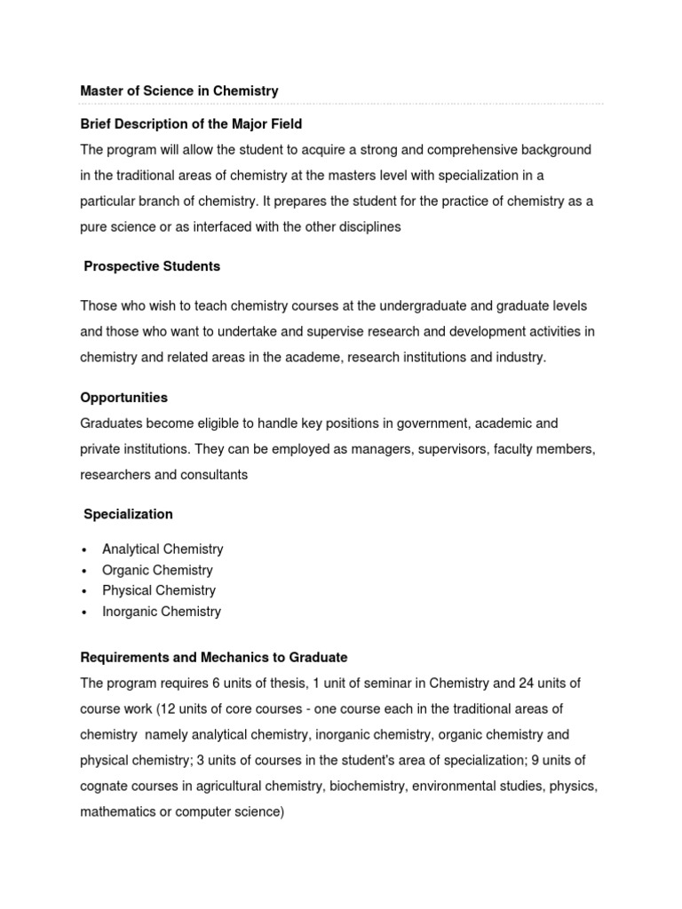 Master of Science in Chemistry | Graduate School | Master Of Science