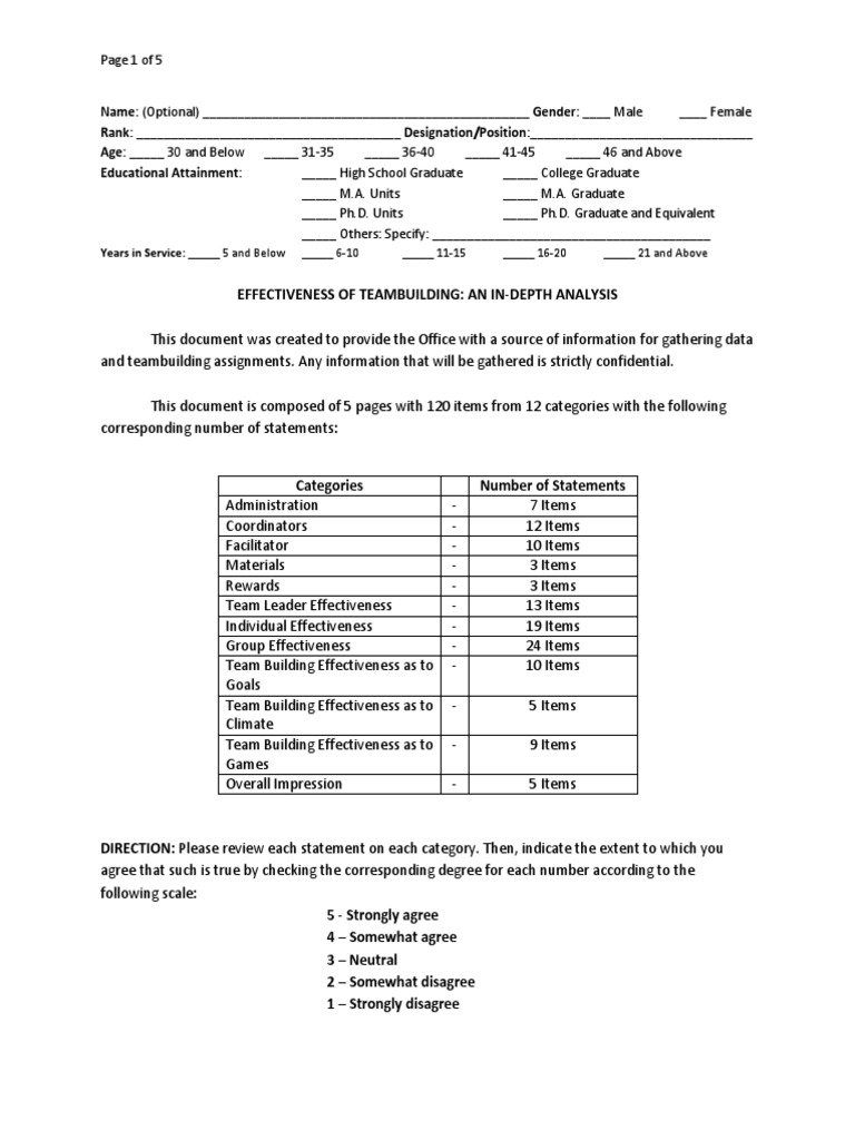 Team Building Questionnaire | Team Building | Leadership