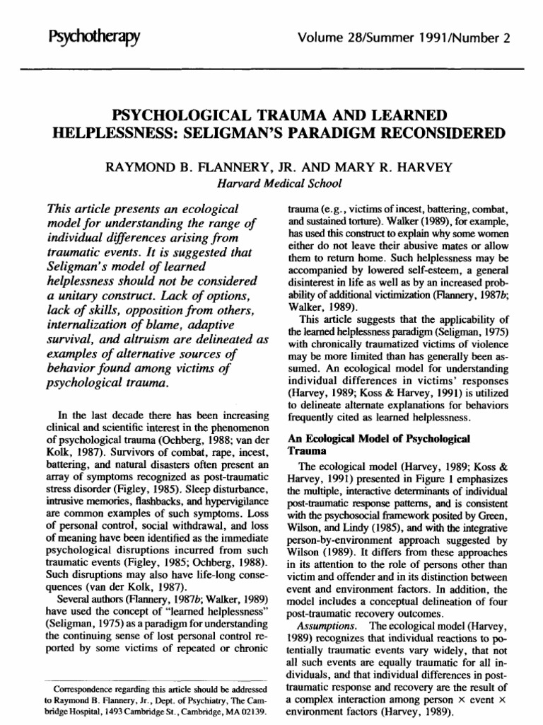 Seligman "Learnd Helplessness" | PDF | Psychological Trauma | Domestic ...