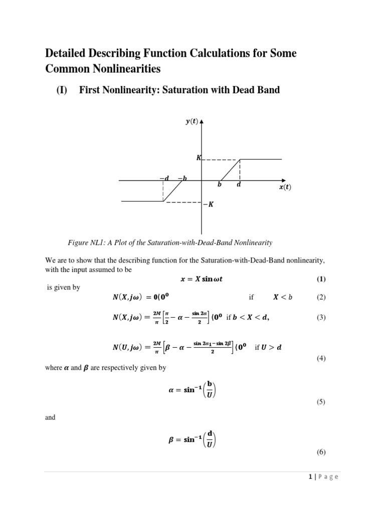 Describing Function for Saturation Nonlinearity | PDF | Nonlinear ...