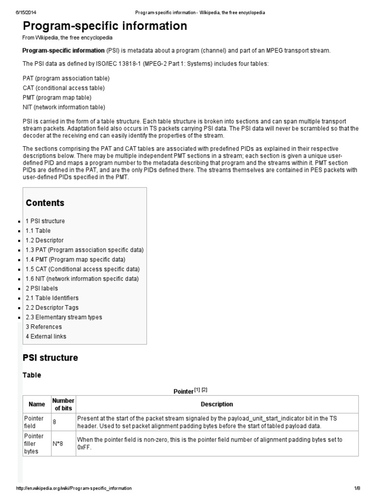 Program-Specific Information (PSI) | PDF | Television Technology ...