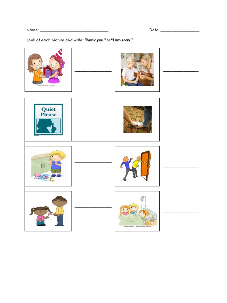 Worksheet - Thank You and I Am Sorry | PDF