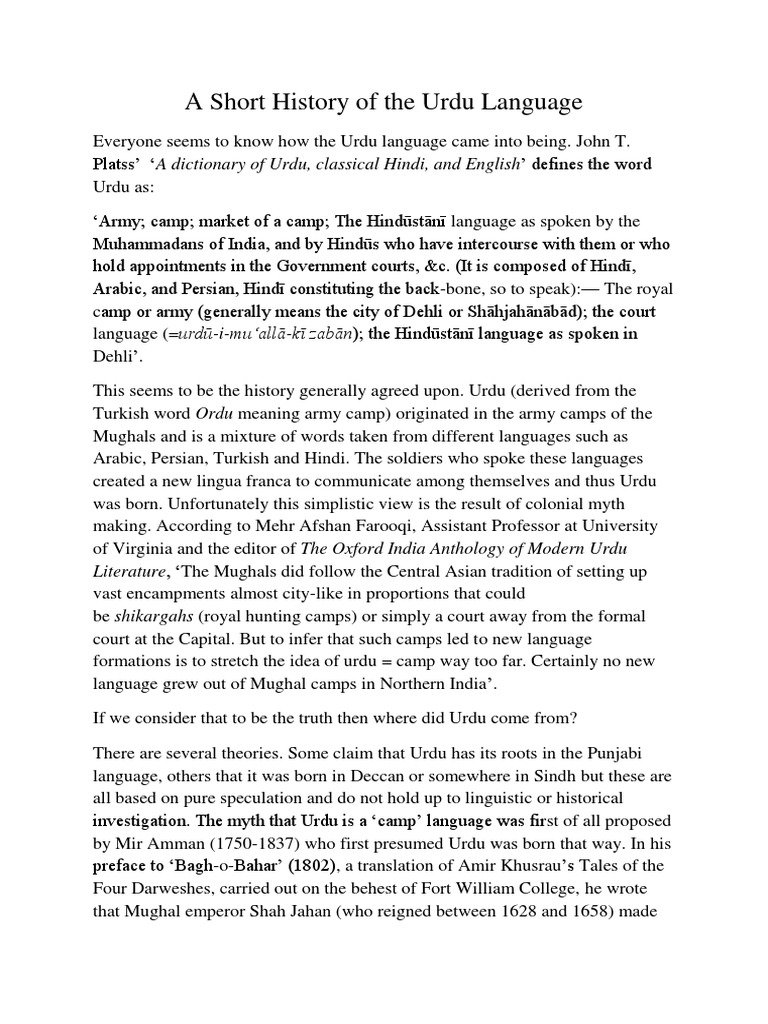 A Short History of The Urdu Language | PDF | Sanskrit | Urdu