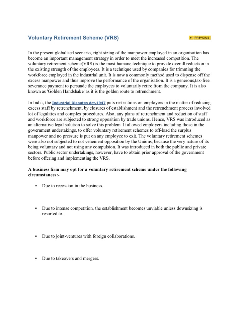 Voluntary Retirement Scheme | Download Free PDF | Pension | Layoff