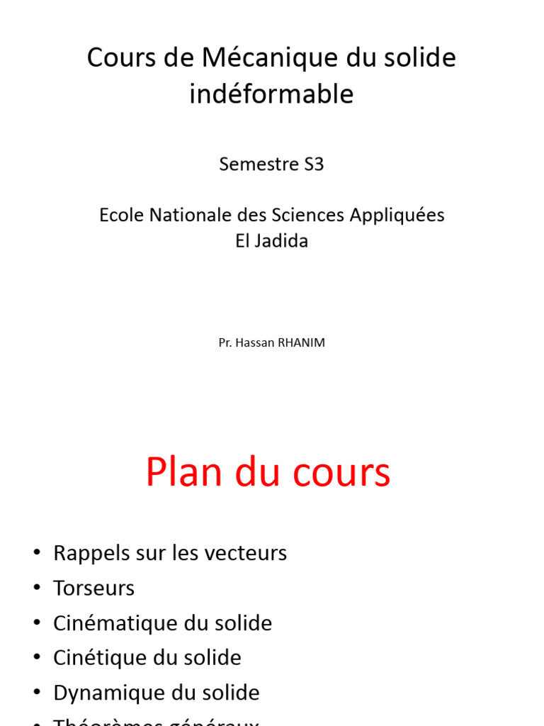 Cours de Mécanique du Solide S3 | PDF | Mouvement de rotation | Cinématique