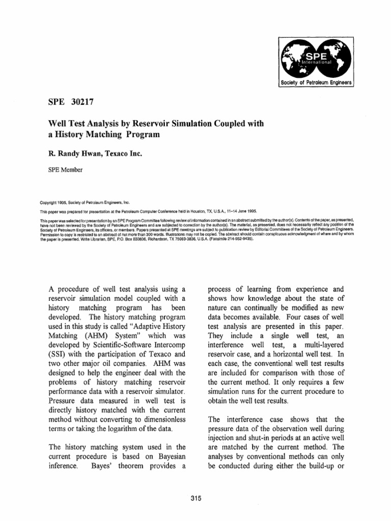 SPE 30217 Well Test Analysis by Reservoir Simulation Coupled With A ...