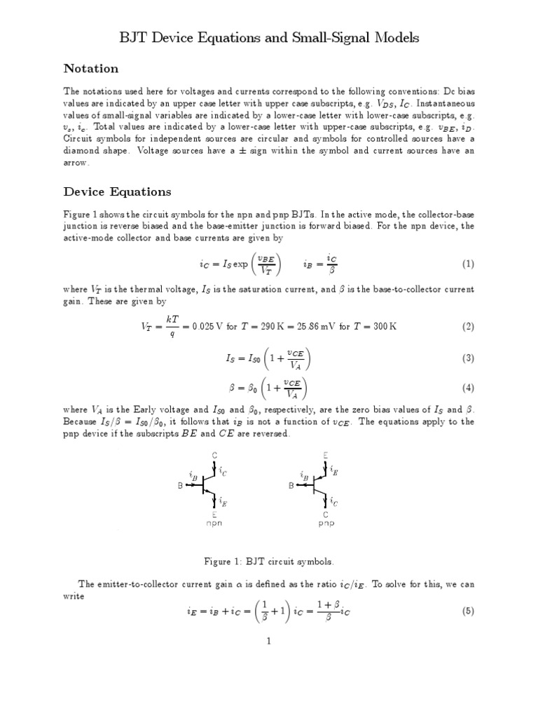 BJT Equations & Small-Signal Models | PDF | Bipolar Junction Transistor ...