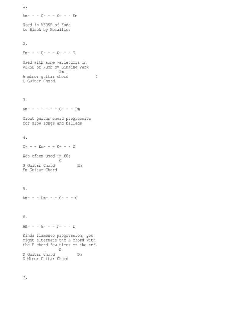 Various Ballad Chord Progressions | Song Structure | Chord (Music)