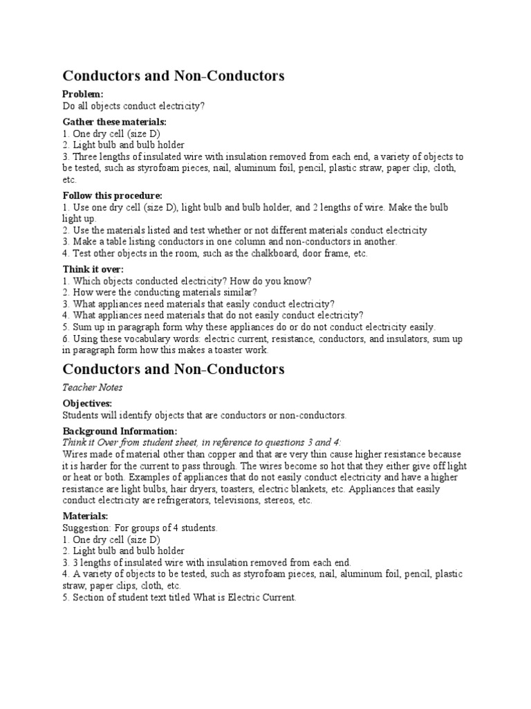 Conductors and Non | PDF | Insulator (Electricity) | Electrical Conductor