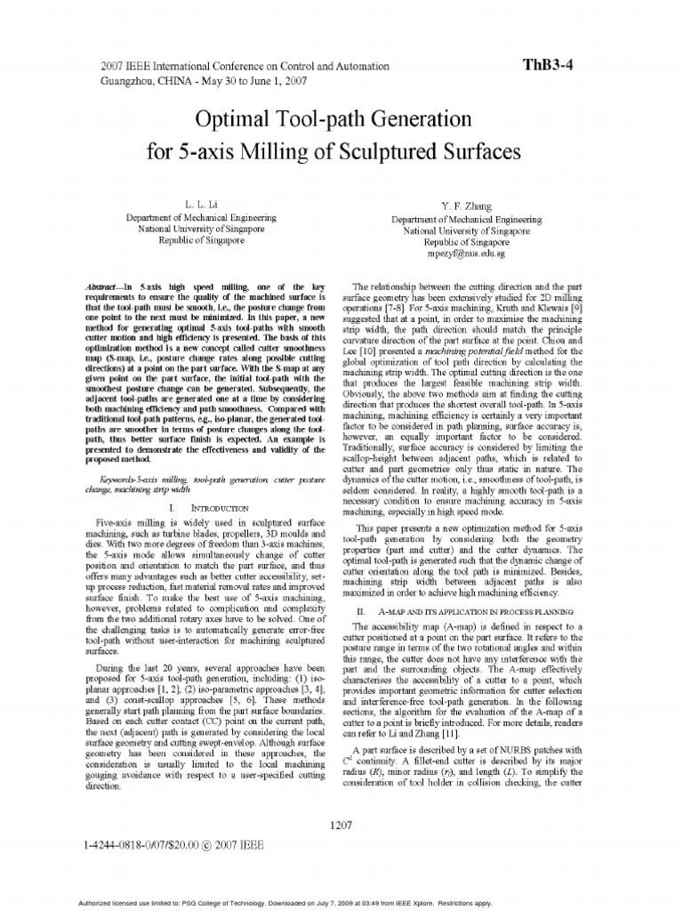 Optimal Tool-paths for 5-axis Milling | PDF