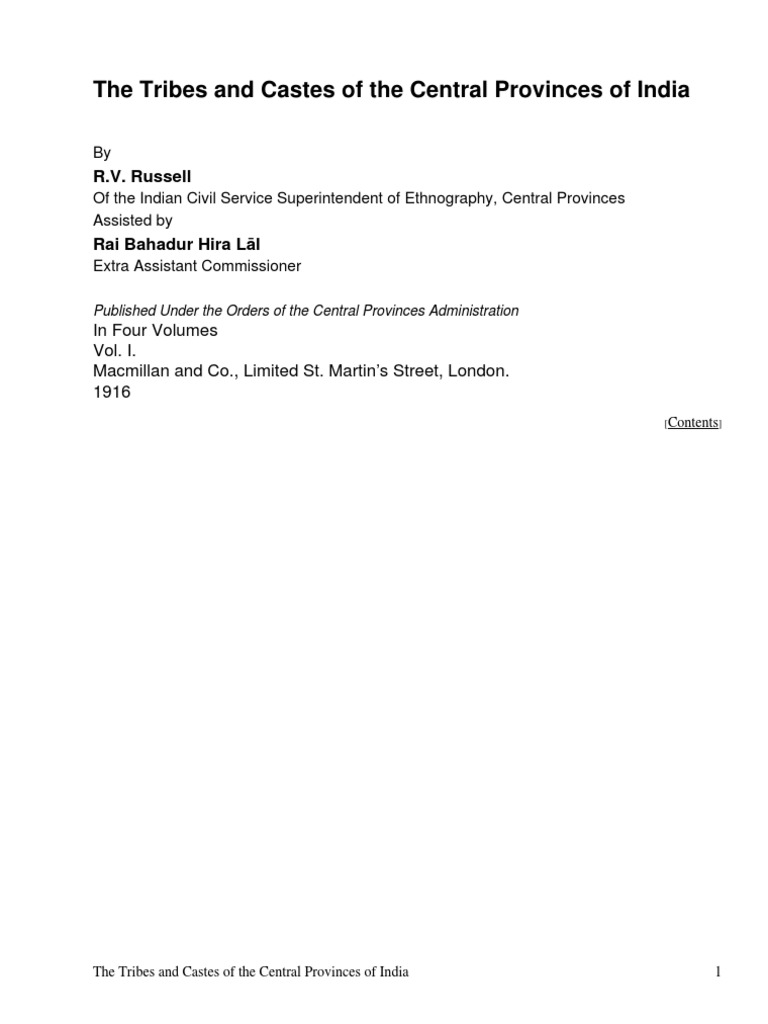 The Tribes and Castes of The Central Provinces of India-Volume I (Of IV ...