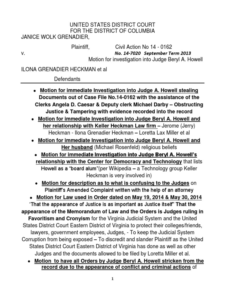 Judge Beryl A. Howell Steals Documents Out of File and Mails Back To ...