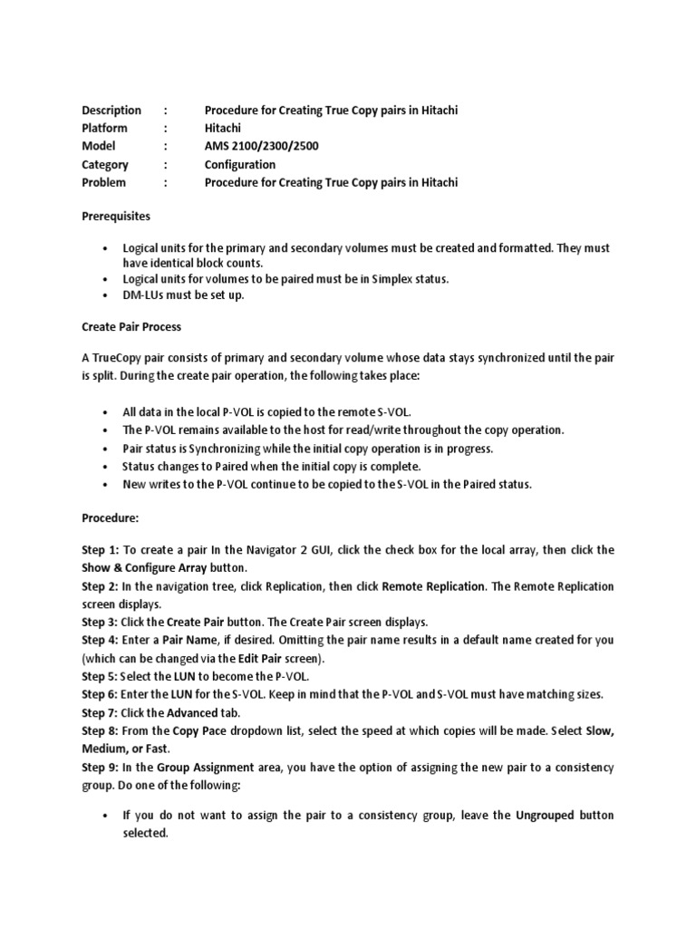 Creating True Copy Pairs in Hitachi | Download Free PDF | Replication ...