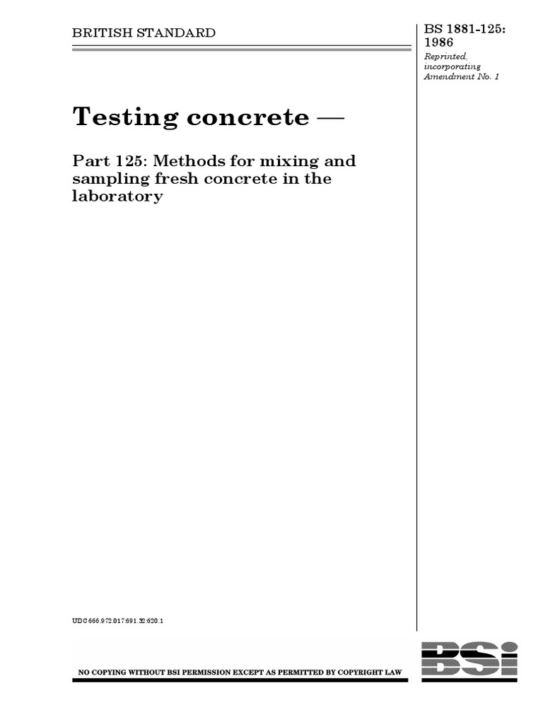 Bs 1881-125 Concrete Mixing and Sampling of Fresh Concrete | PDF ...