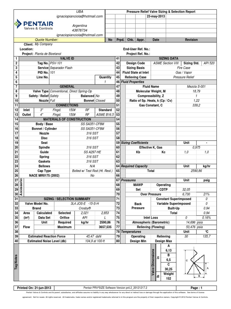 Data Sheet Psv-101 | PDF | Valve | Pressure