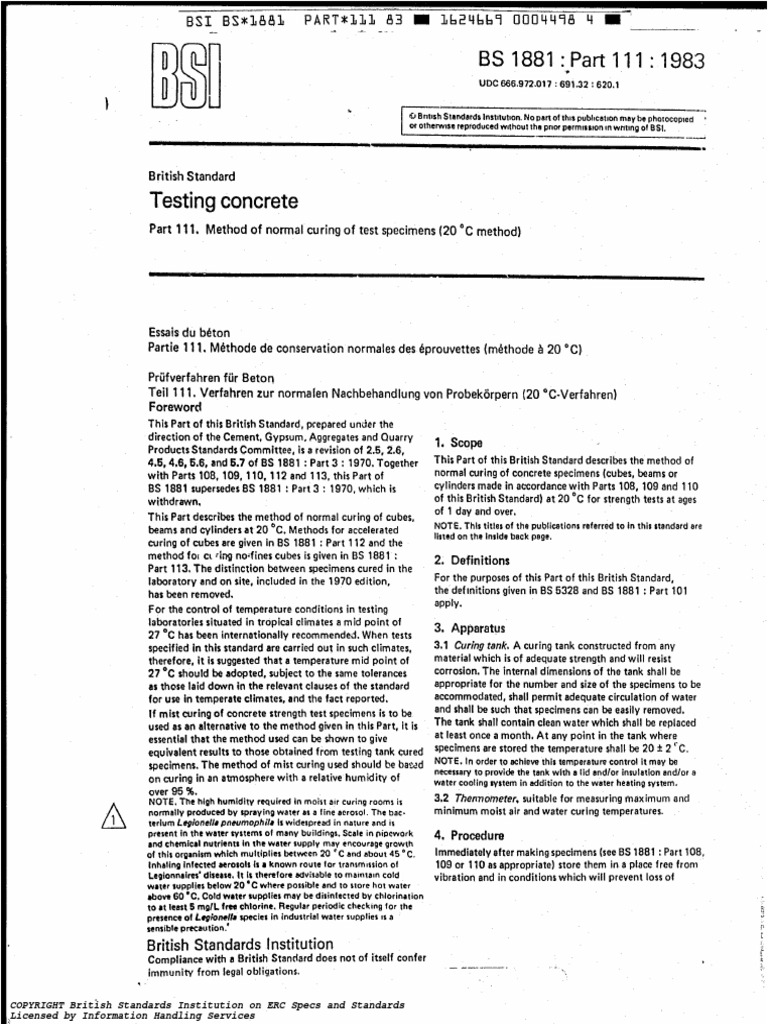 BS 1881-PART-111 CONCRETE Method Forn Normal Curing of Test | PDF ...