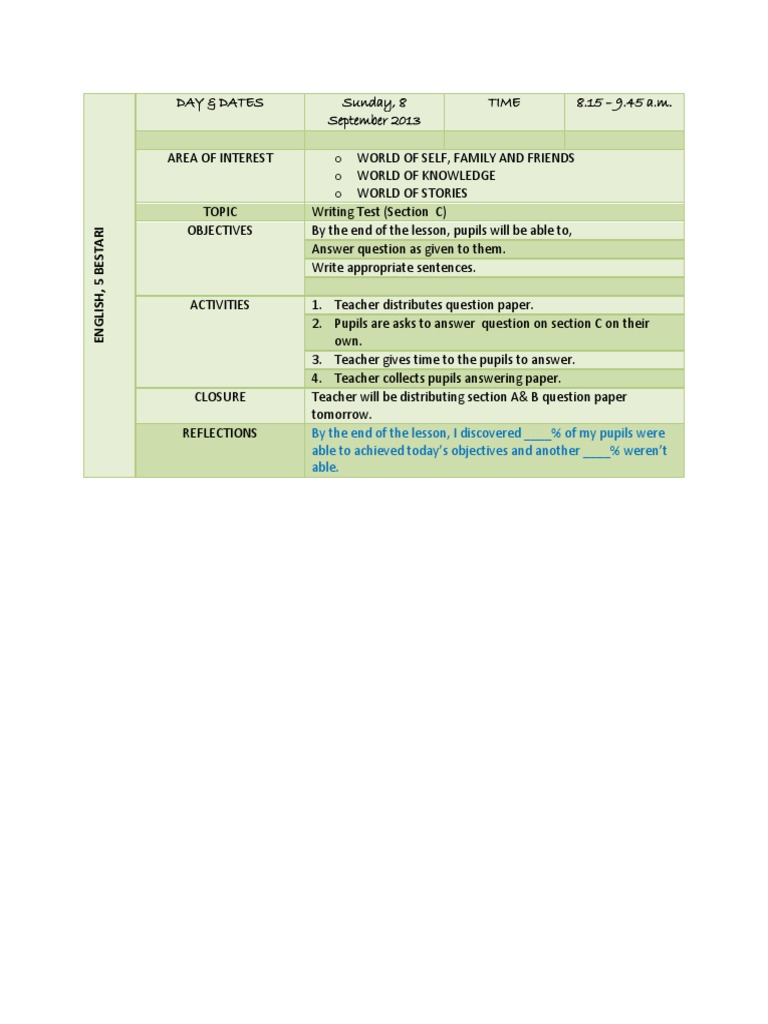 Writing Test Lesson Plan for Students | PDF | Career & Growth