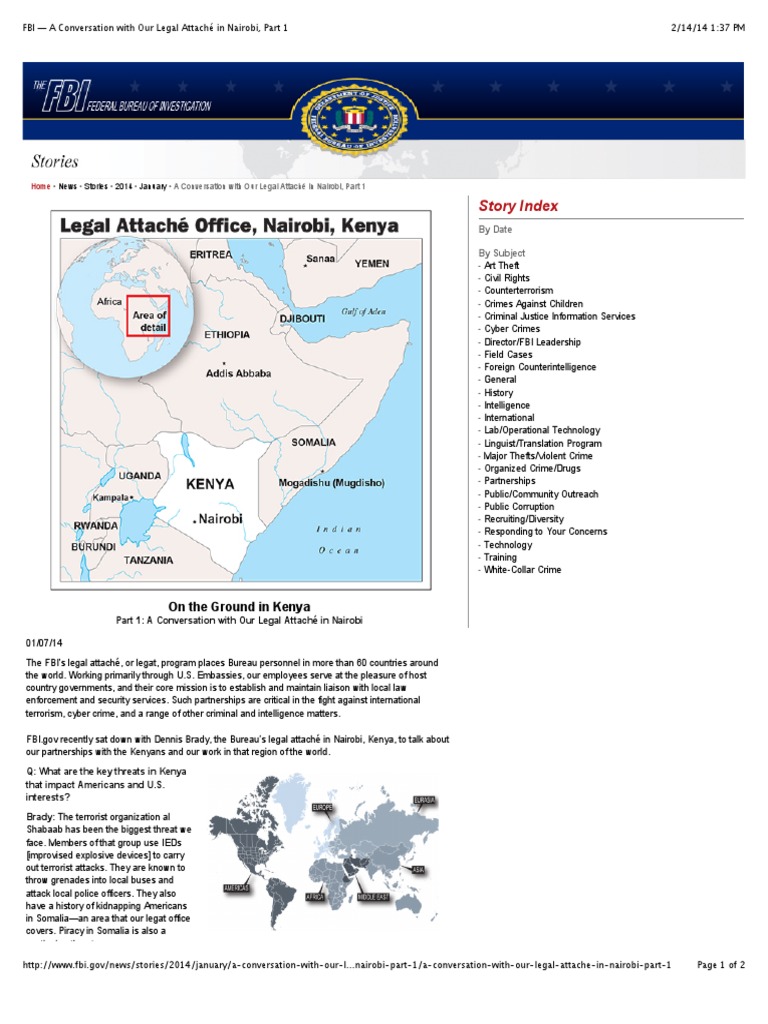 FBI - A Conversation With Our Legal Attaché in Nairobi, Part 1 | PDF ...