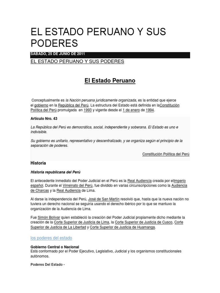Estructura y Poderes del Estado Peruano | PDF | Gobierno ...