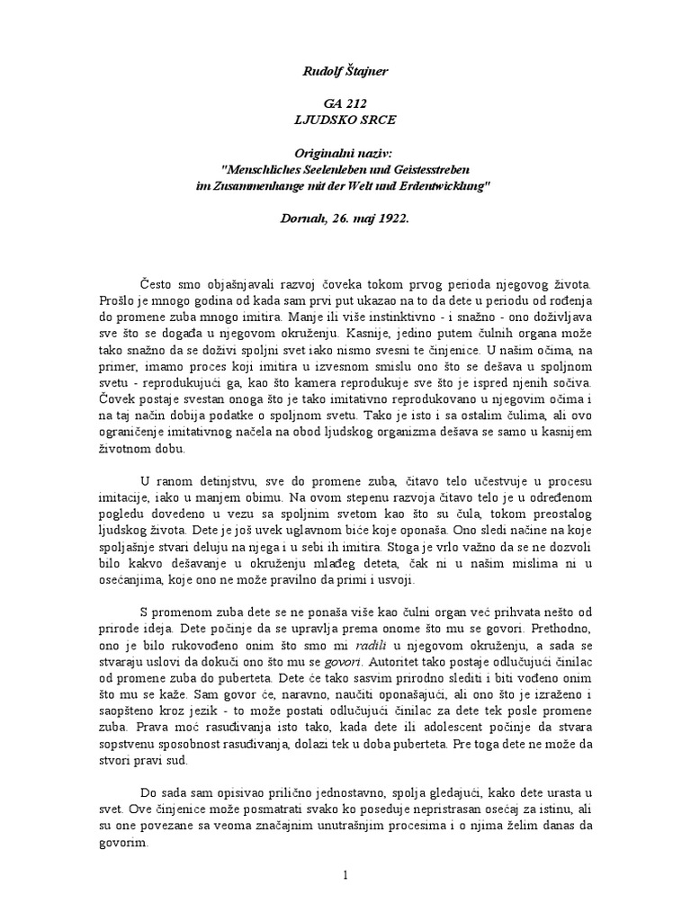 Rudolf Steiner - Ljudsko Srce | PDF