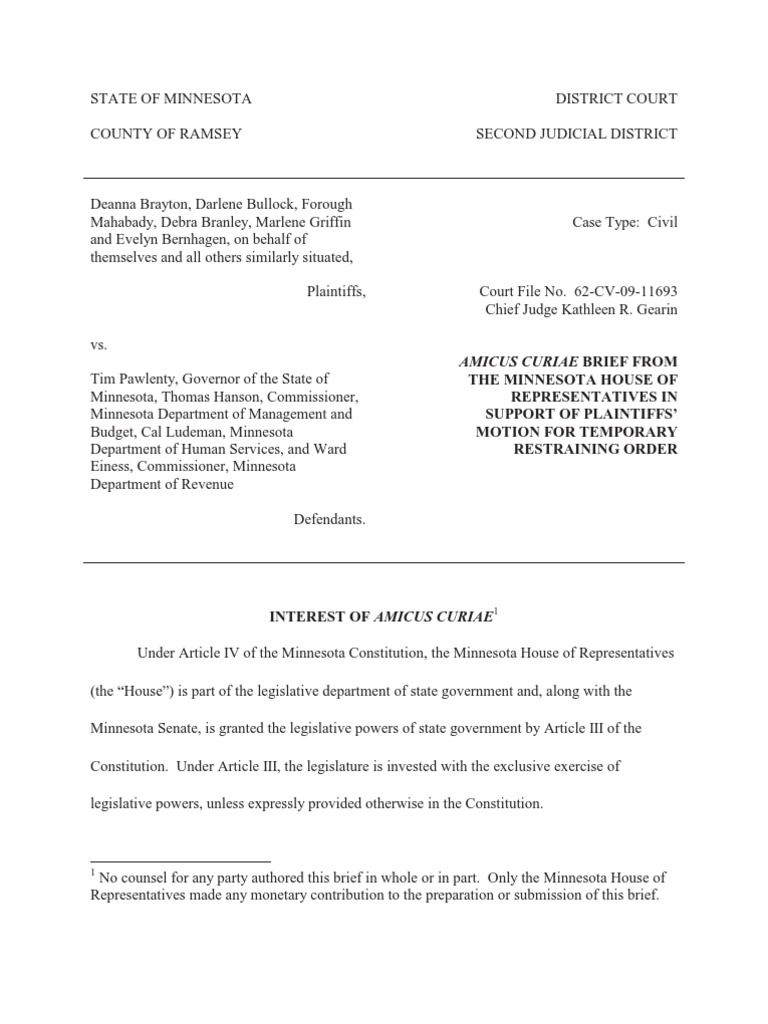 The Minnesota House of Representatives in Support of Plaintiffs' Motion ...