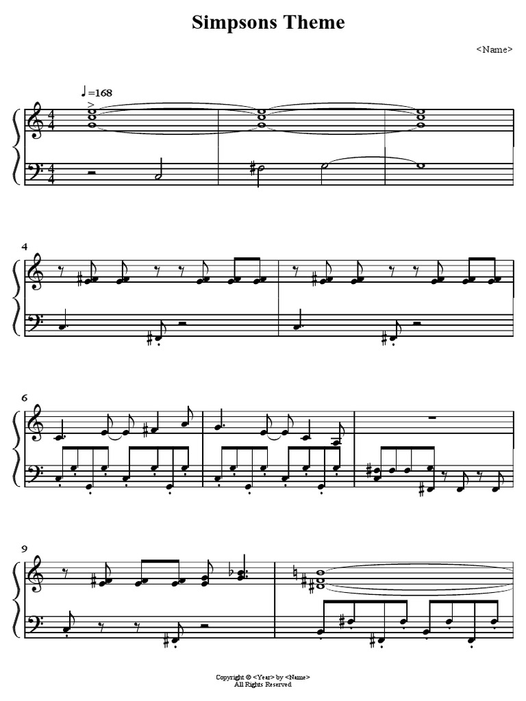 The Simpsons Theme Piano Sheet | PDF