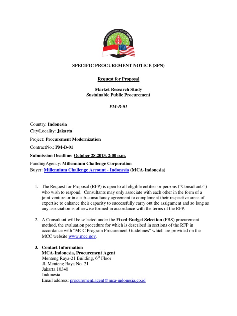 Specific Procurement Notice (SPN) : Millennium Challenge Account - Indonesia | Download Free PDF ...