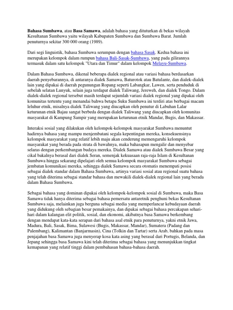 Bahasa Sumbawa | PDF | Ilmu Sosial | Kajian Bahasa Asing