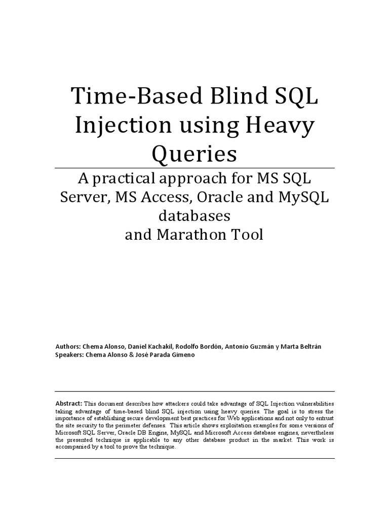 Time Based Blind Sql Injection Using Heavy Queries Pdf Microsoft Sql Server Oracle Database