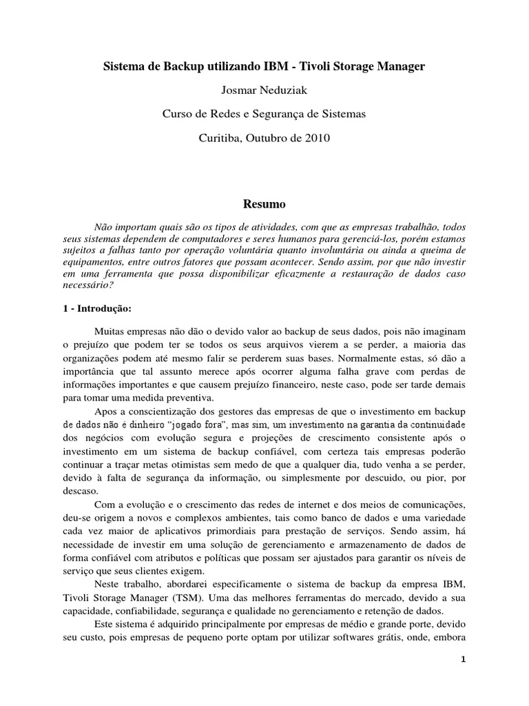Sistema de Backup Utilizando TSM | PDF | Cópia de segurança | Servidor ...