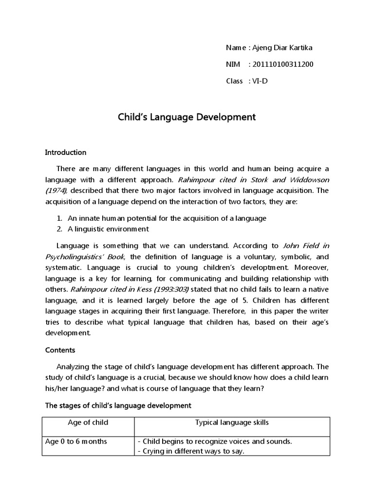 Child's Language Development | PDF | Language Development | Language Acquisition