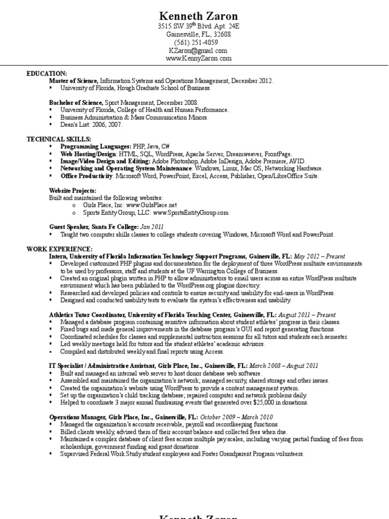 Kenny Zaron Resume | Download Free PDF | Word Press | Operating System