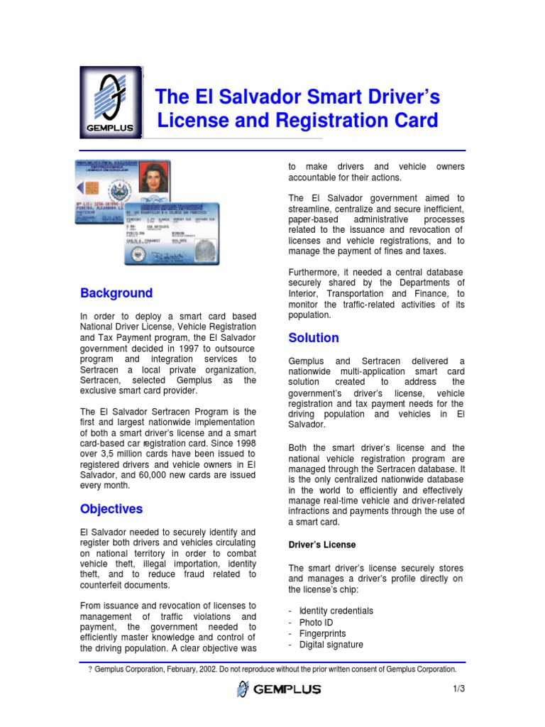 Gemplus Proyecto Licencia Conducir El Salvador | PDF | Smart Card ...