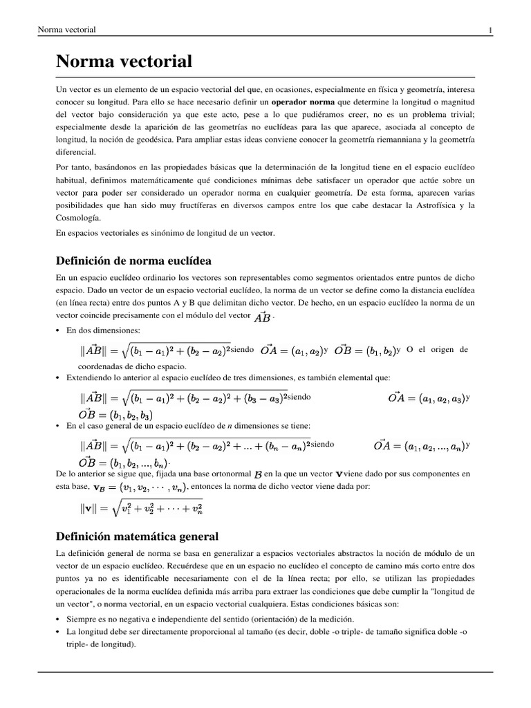 Norma Vectorial | PDF | Norma (Matemáticas) | Espacio vectorial