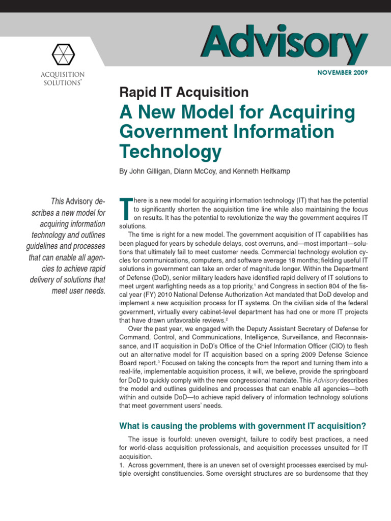 Rapid Information Technology Acquisition: A New Model For Acquiring ...