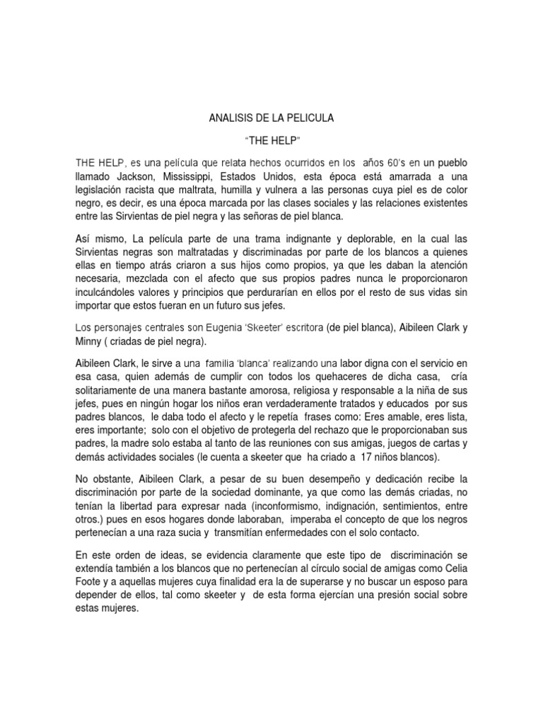 Analiis de La Pelicula The Help | PDF | Racismo | Discriminación y ...