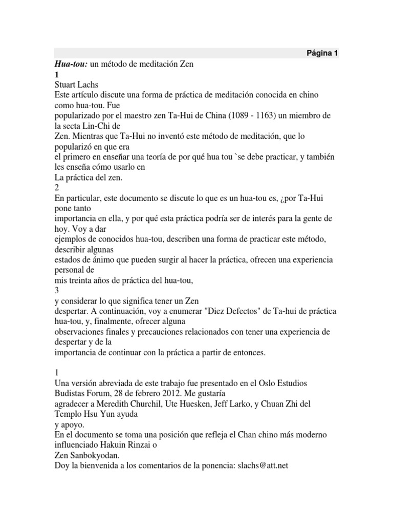 Huatou: Meditación Zen y Despertar | PDF | zen | Meditación