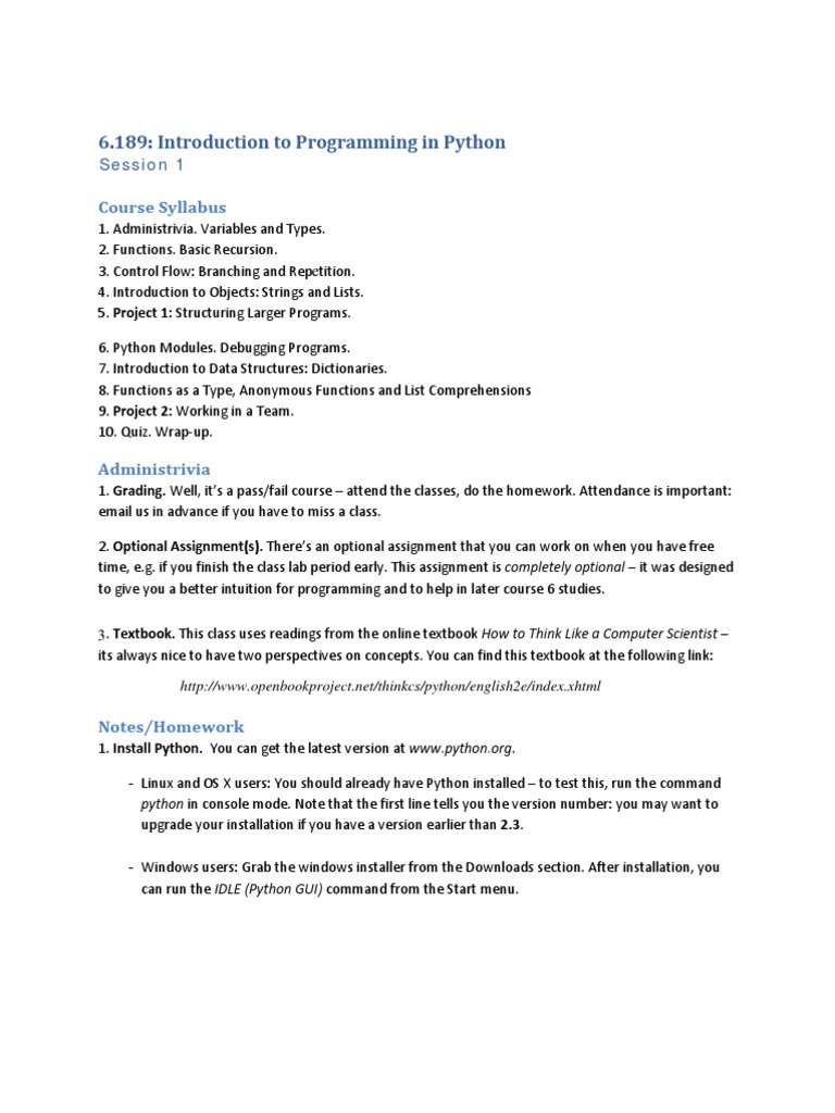 6.189: Introduction To Programming in Python: Course Syllabus | PDF | Command Line Interface ...