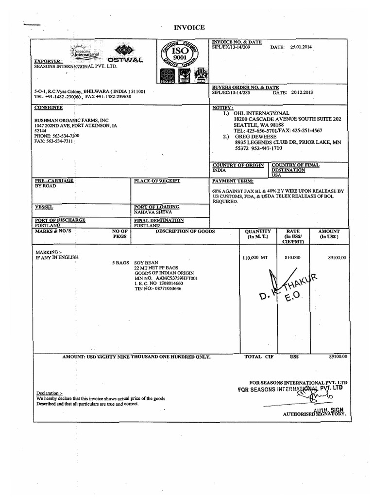 Chamber Attested Invoice 209